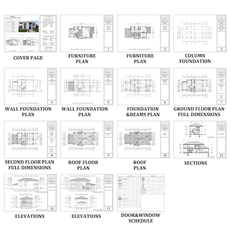Modern 4-bedroom House Plans: Two Story Home Blueprint (digital ...