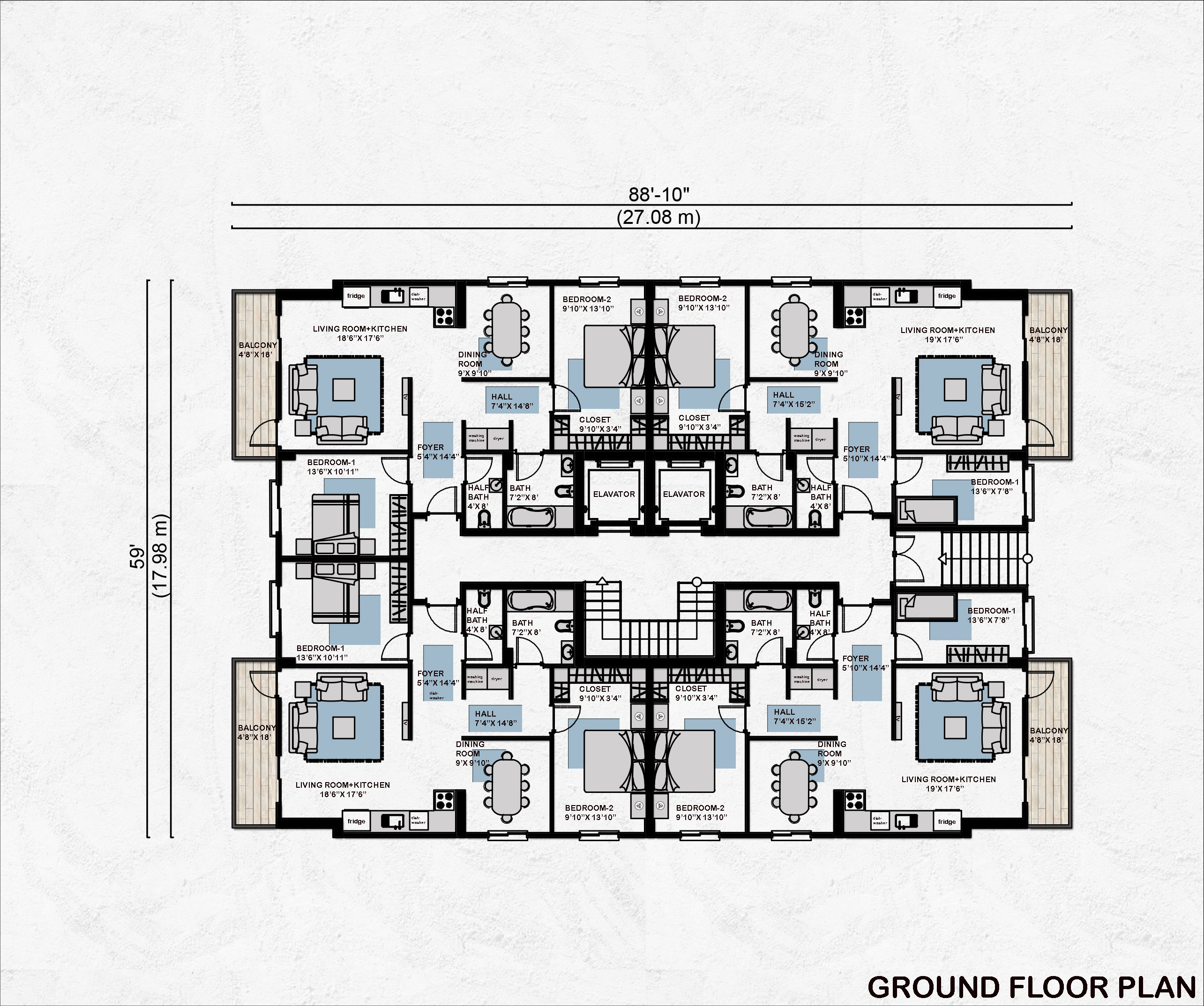 Modern Apartment Building Plan: 4-story, 16 Units (PDF File) - Etsy