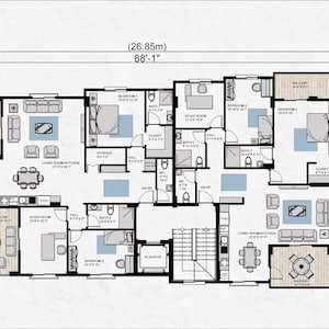 Modern 6-apartment Building Plan: 3-story House Design (PDF File) - Etsy