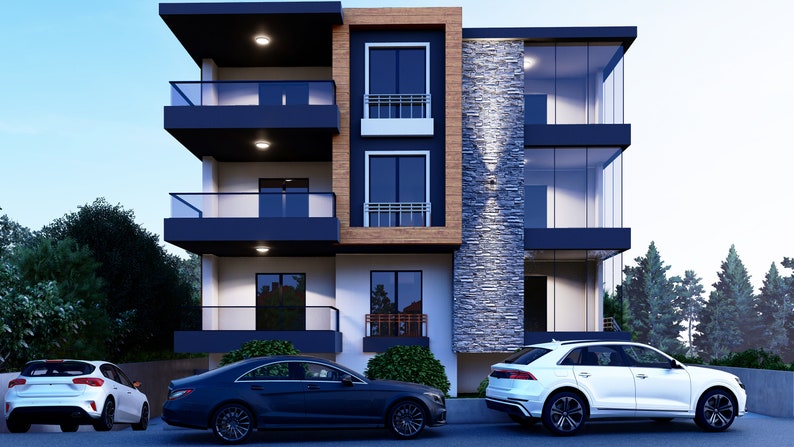Modern 6-apartment Building Plan: 3-story House Design (PDF File) - Etsy