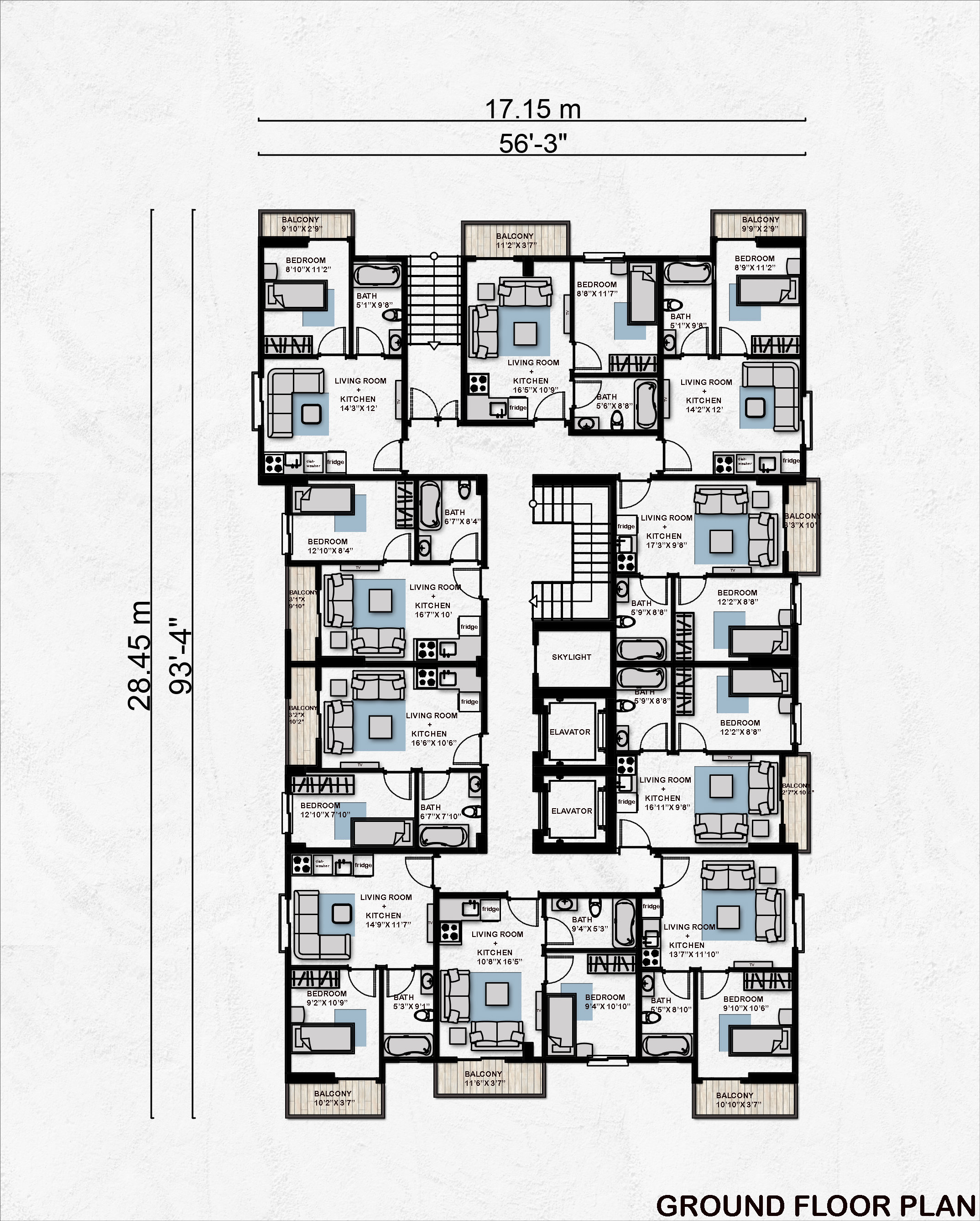 Modern 1-bedroom Apartment Plan: 4-story Building Blueprint (PDF) - Etsy