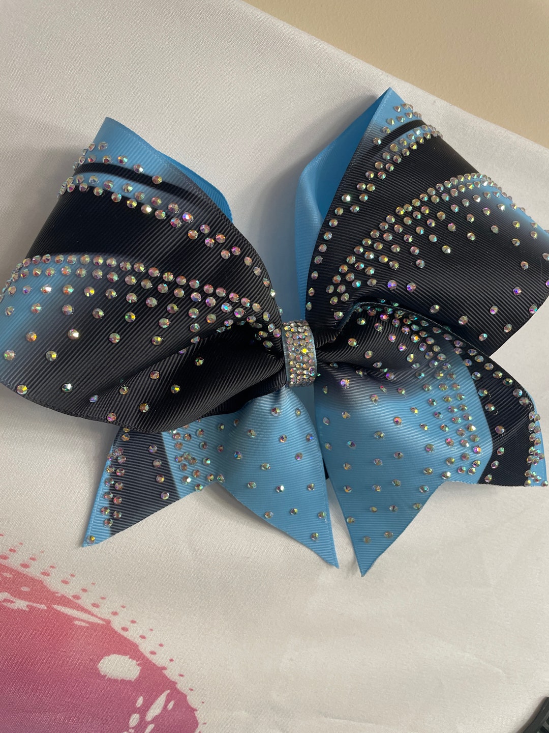 1 Blue and Black Rhinestone Cheer Bow - Katie Design - Etsy