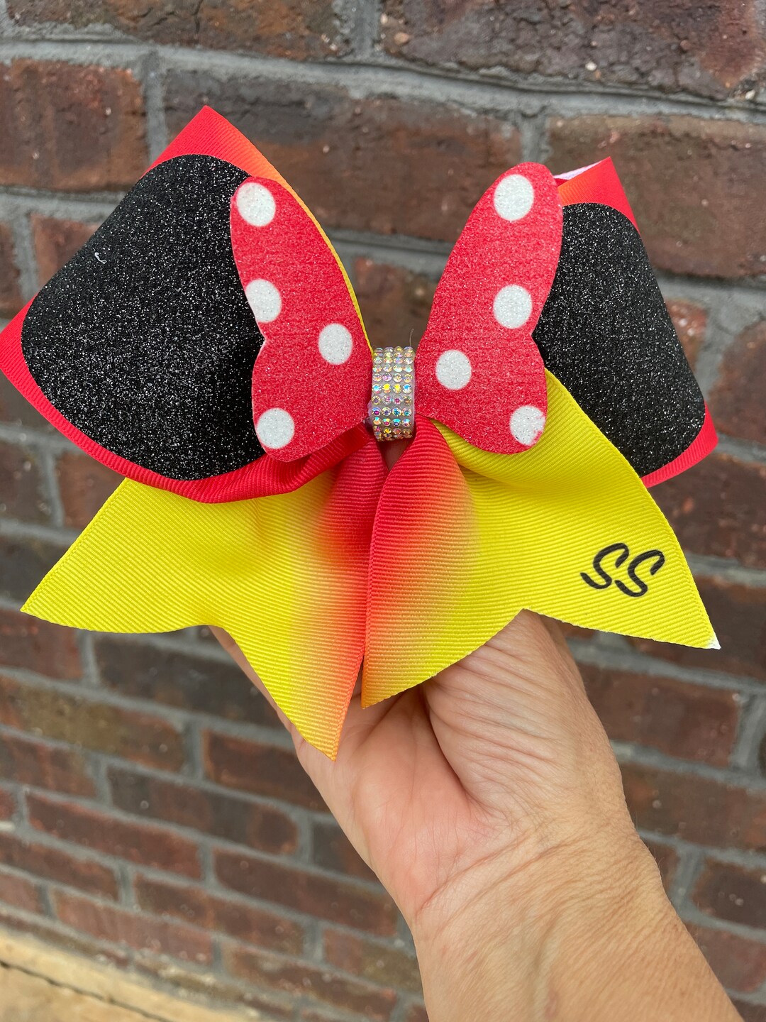 1 Red, Black & Gold Mouse Ear Cheer Bow - Etsy