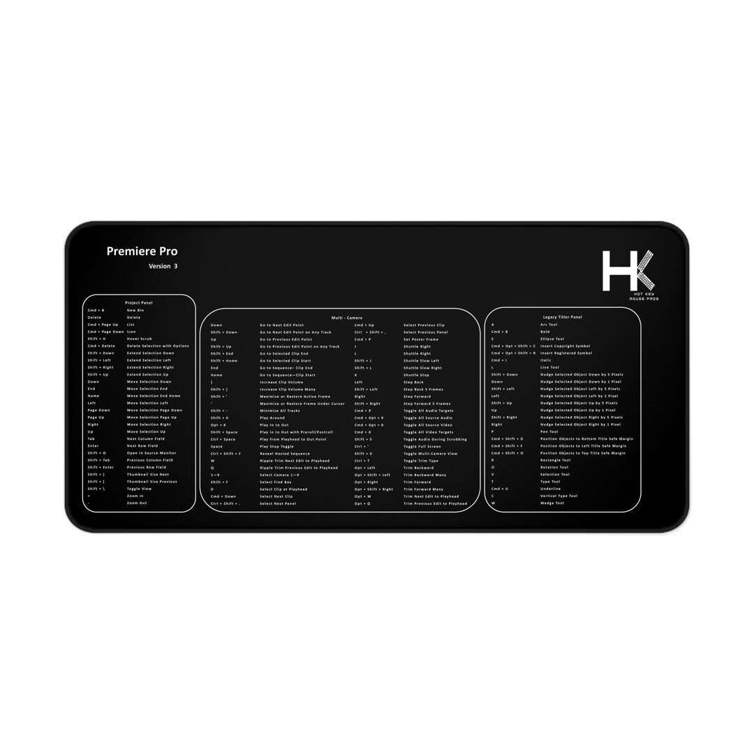 Mac Premiere Pro Version 3 Hot Key Mouse Pad XL - Etsy