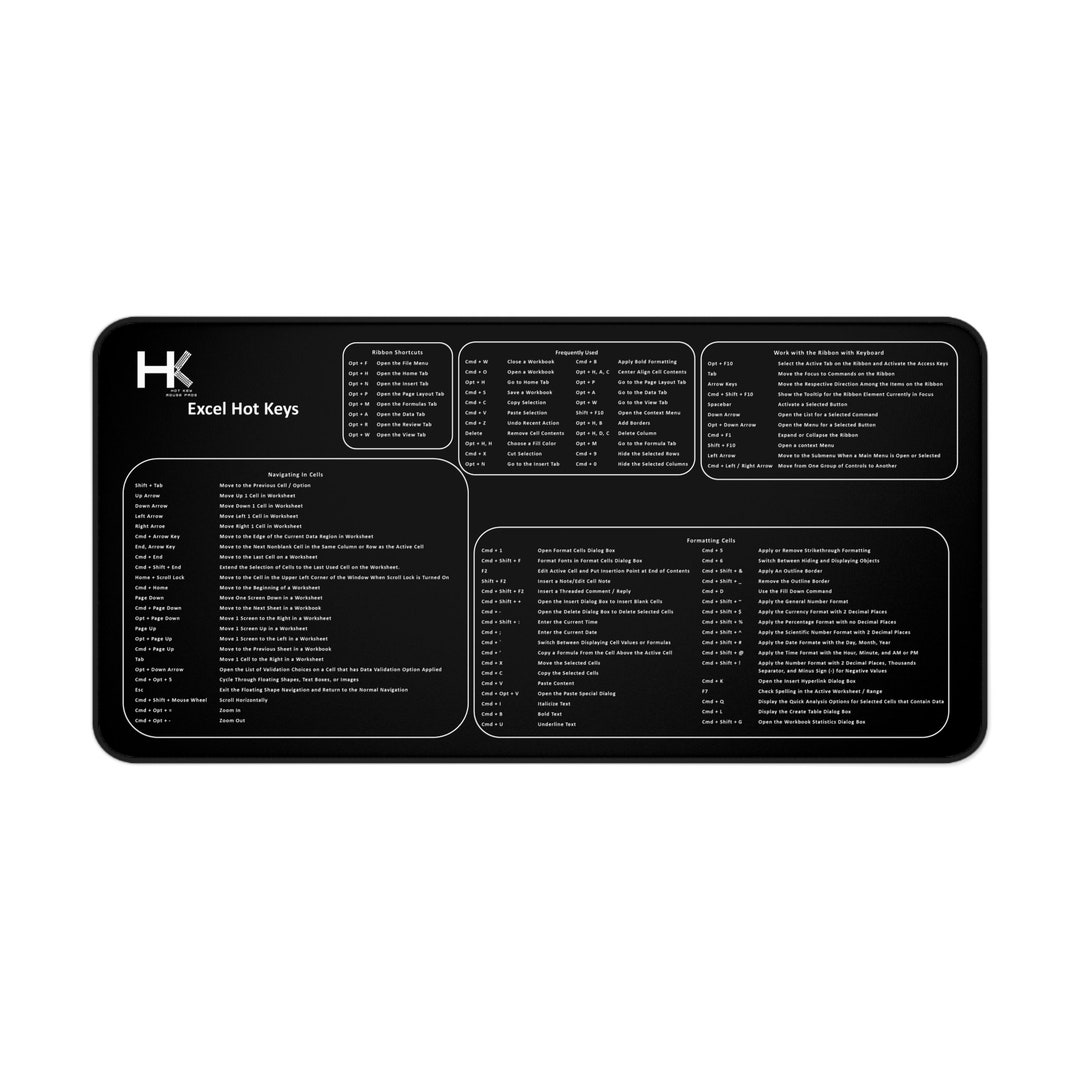 Mac Excel Hot Keys Mouse Pad XL - Etsy