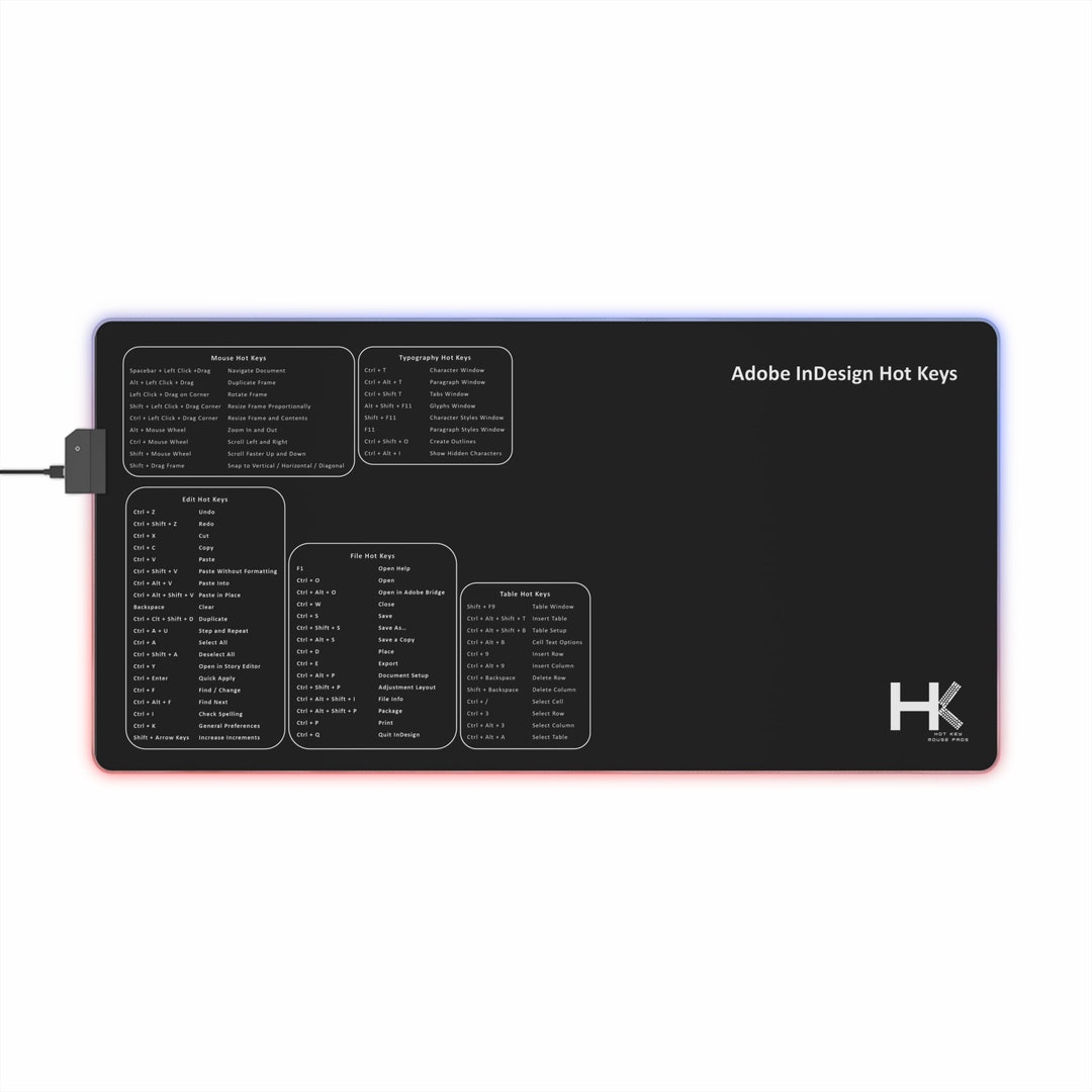 Windows Adobe Indesign Hot Keys LED Gaming Mouse Pad Medium - Etsy