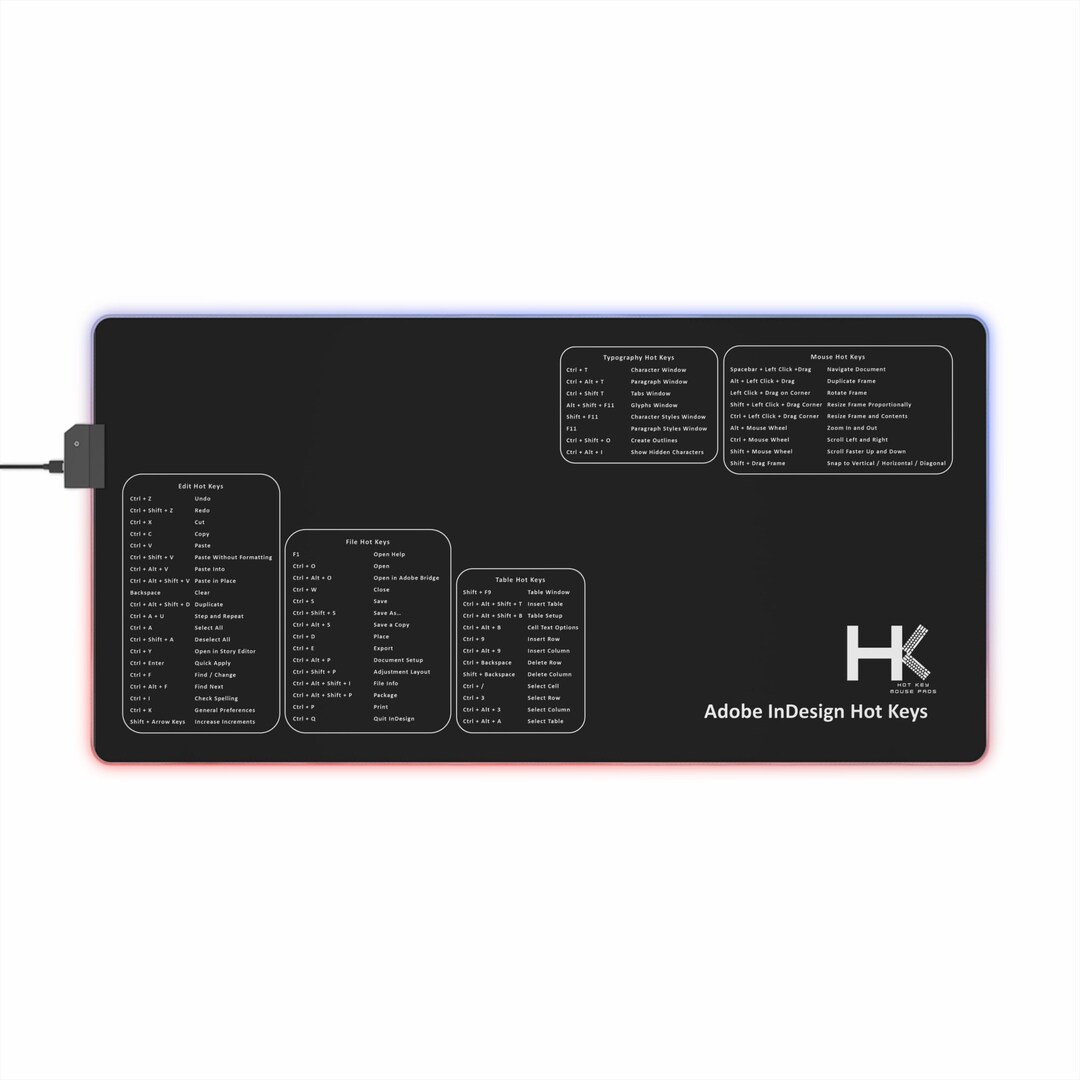 Windows Adobe Indesign Hot Keys LED Gaming Mouse Pad Medium - Etsy