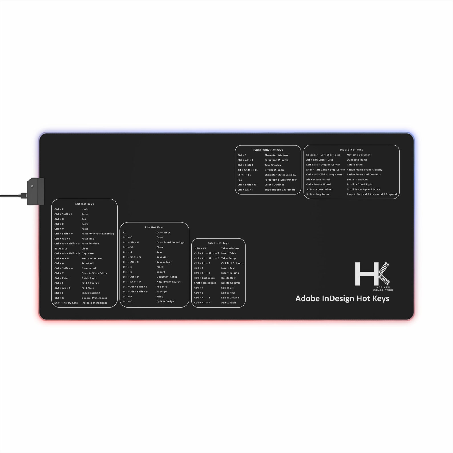 Windows Adobe Indesign Hot Keys LED Gaming Mouse Pad Medium - Etsy