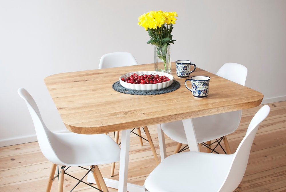 Square Extendable Dining Table. Solid Oak and Steel. - Etsy