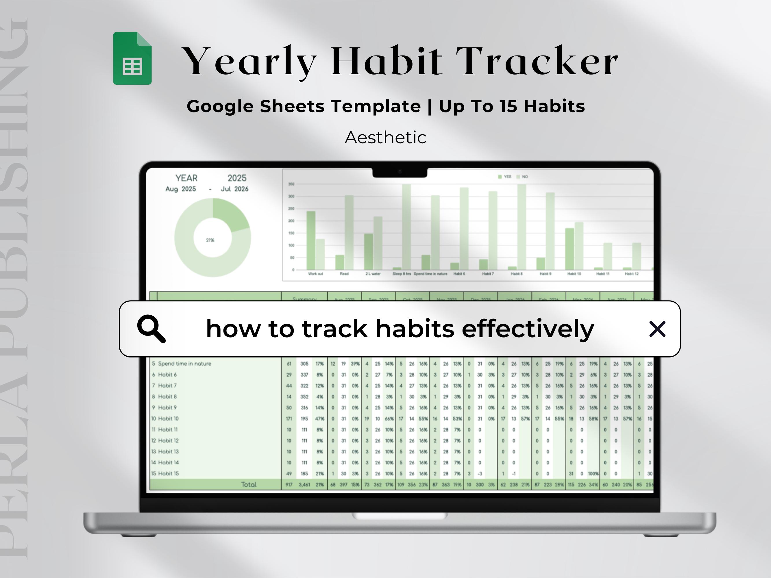 Google Sheets Habit Tracker Spreadsheet Aesthetic Template, Daily ...