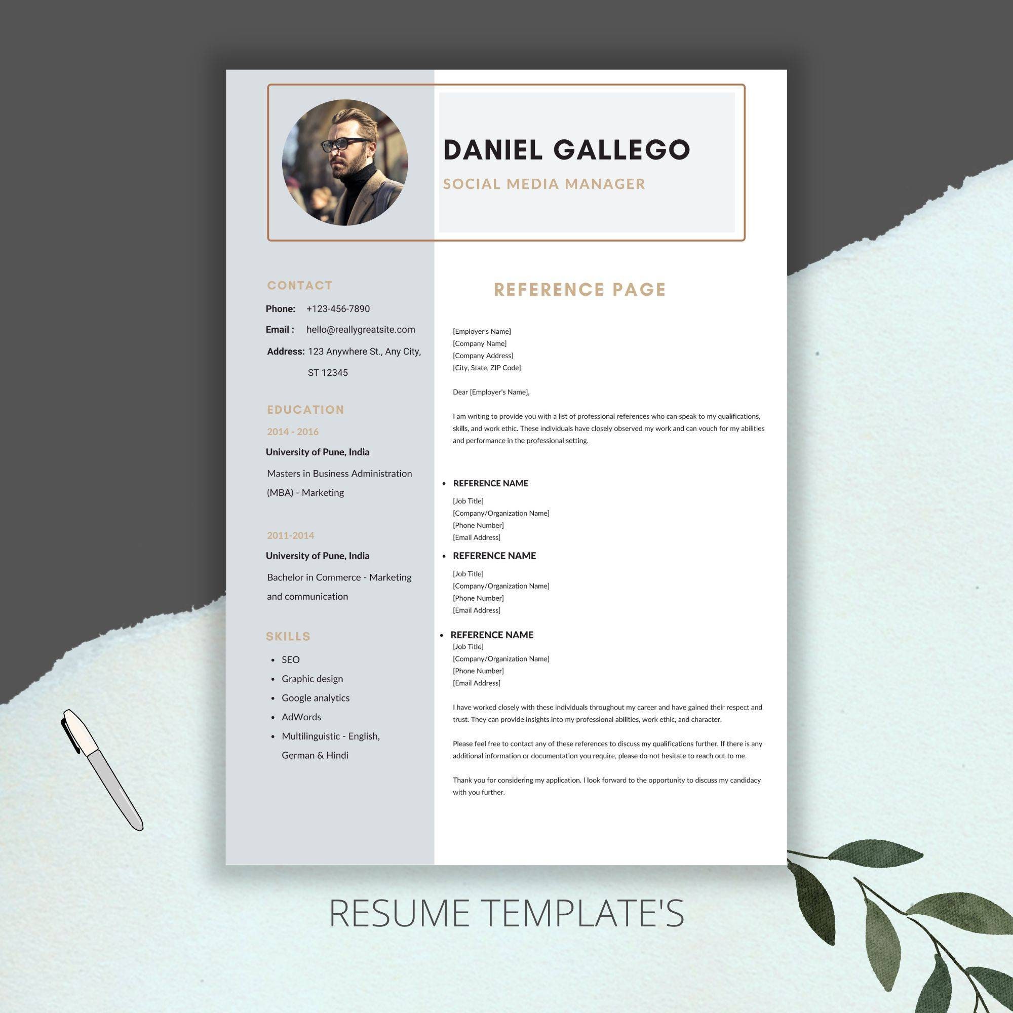 Resume Template and Cover Letter References Template DIY - Etsy