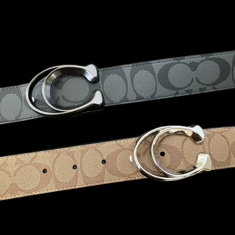 COACH Sculpted Reversible Signature Belt Grey Beige X Black Combination ...
