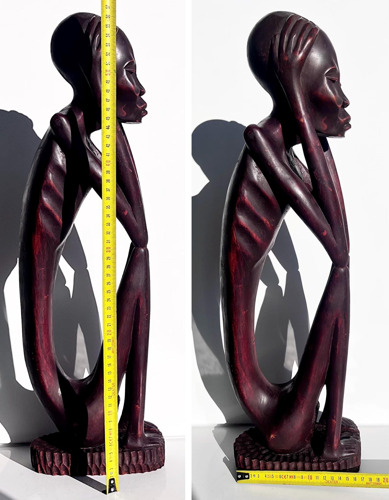 Vintage Large Carved Wooden Sculpture Thinker O Pensador African Tribal ...