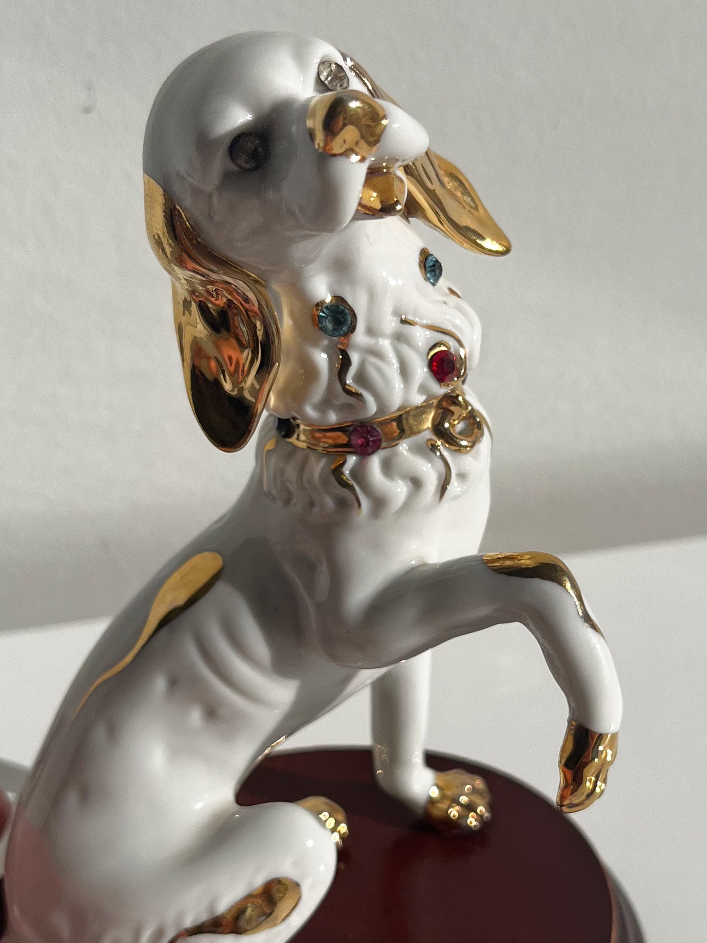 Rare Limoges Porcelain Dog Figurine With Swarovski Crystals - Etsy