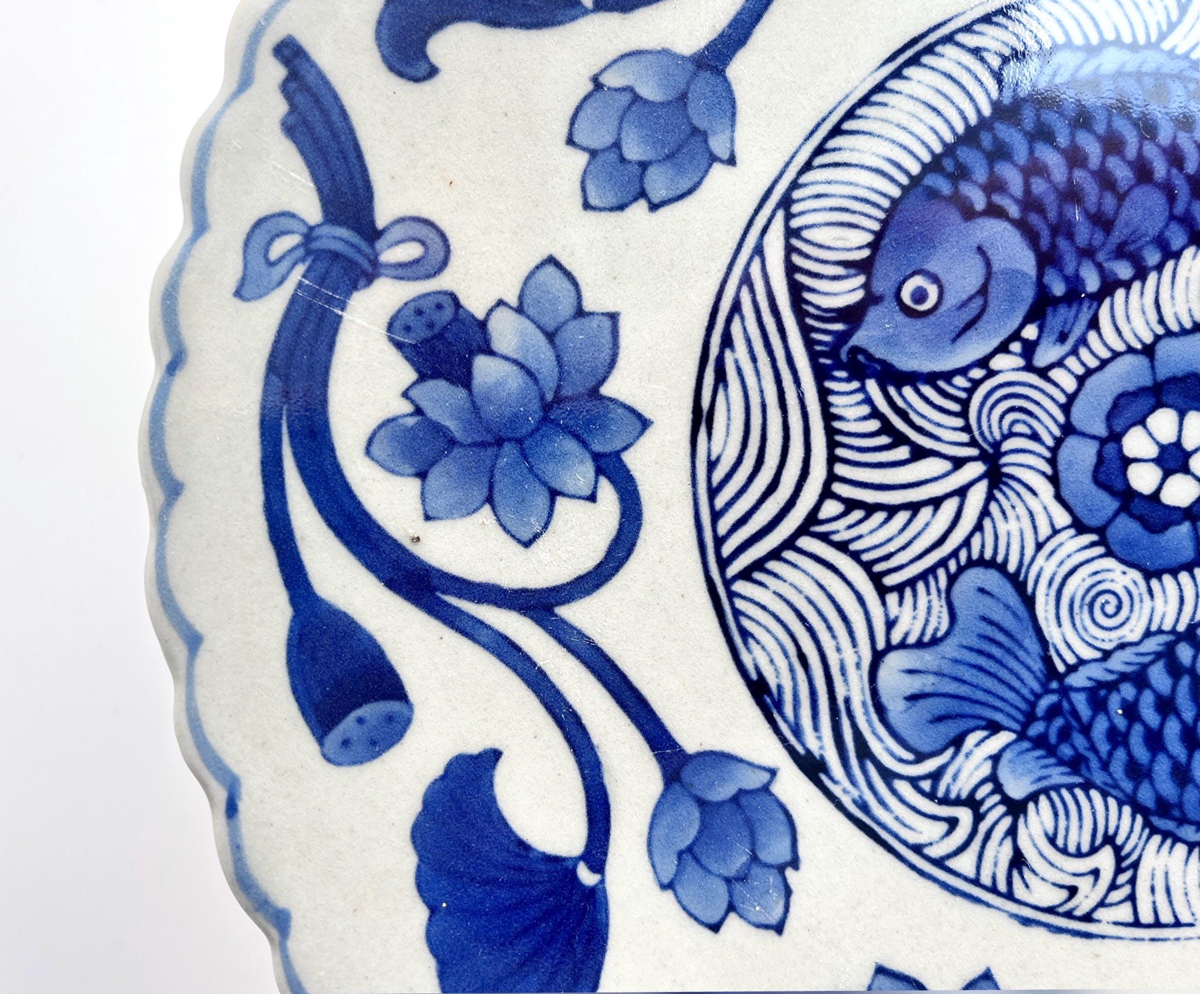 Vintage Ceramic Blue and White Fish Pattern Wall Plate, Home Decoration ...
