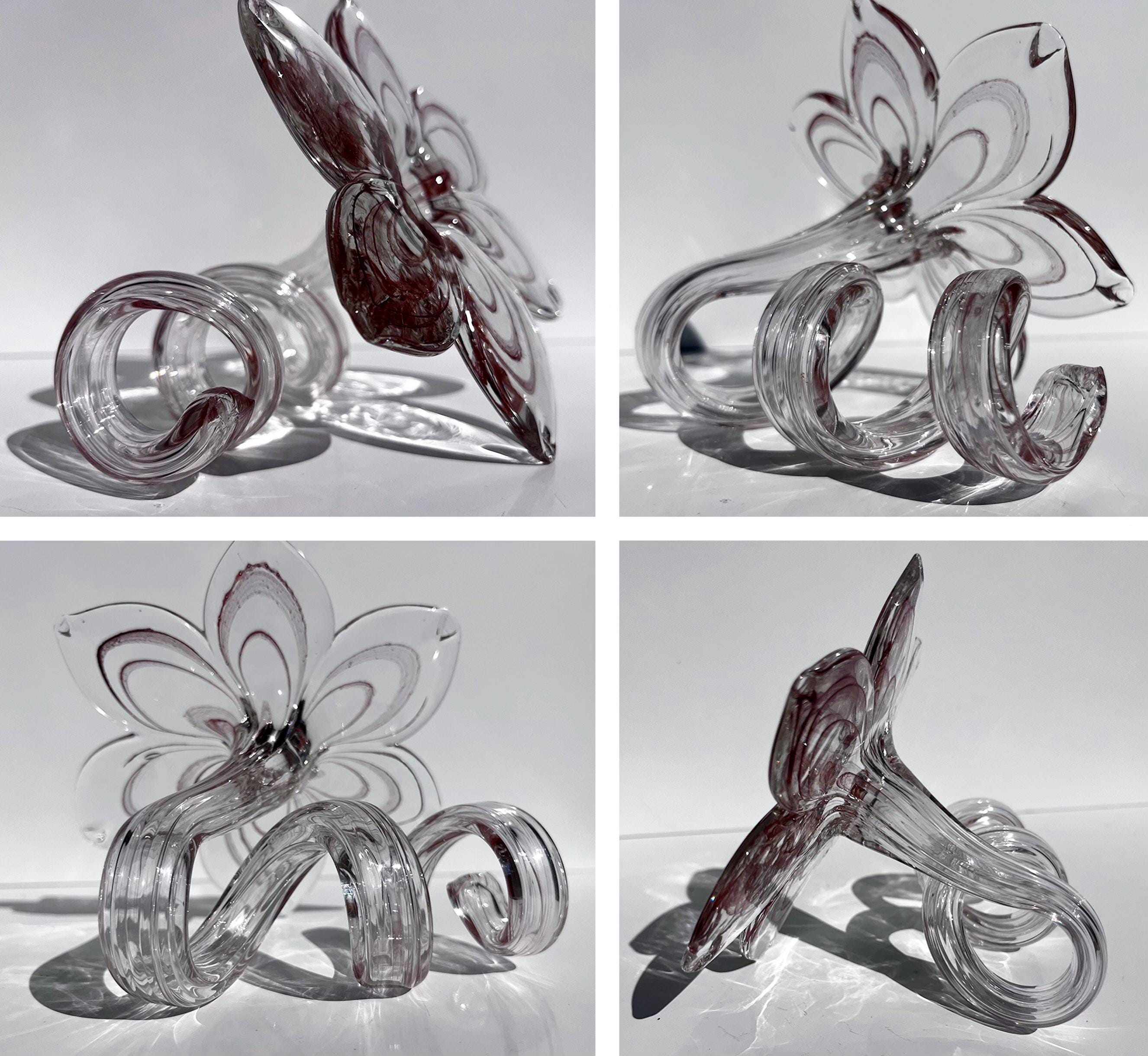 Vintage Glass Flower Sculpture With Spiral Stem, Hand-blown Studio Art ...