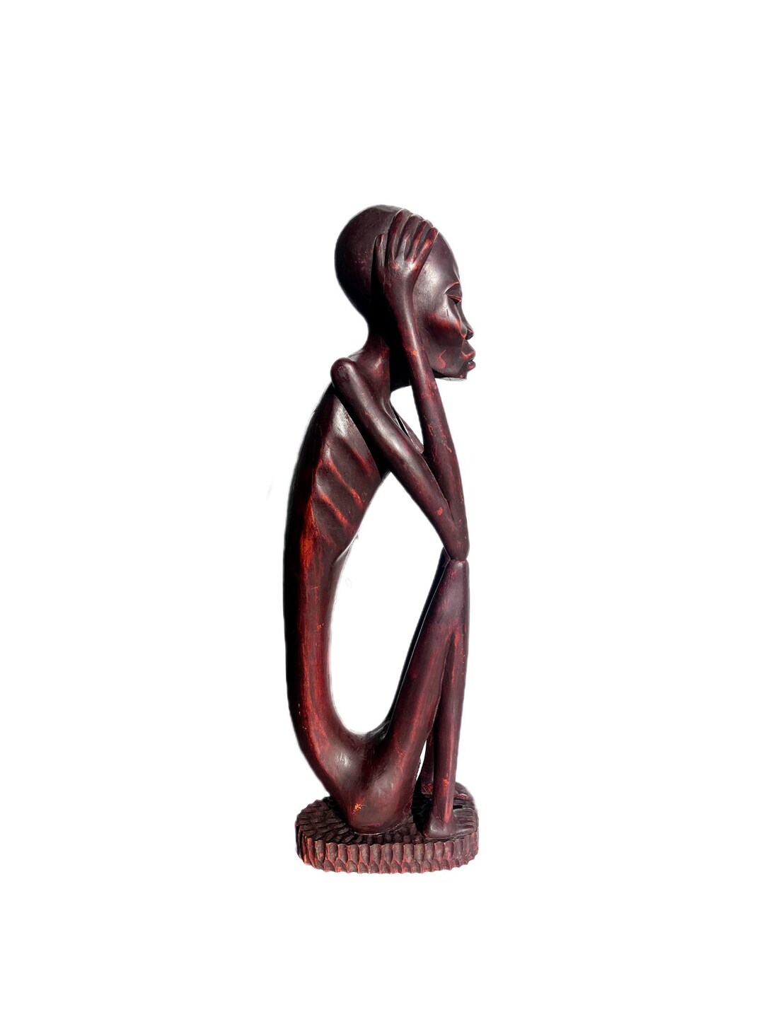 Vintage Large Carved Wooden Sculpture Thinker O Pensador African Tribal ...