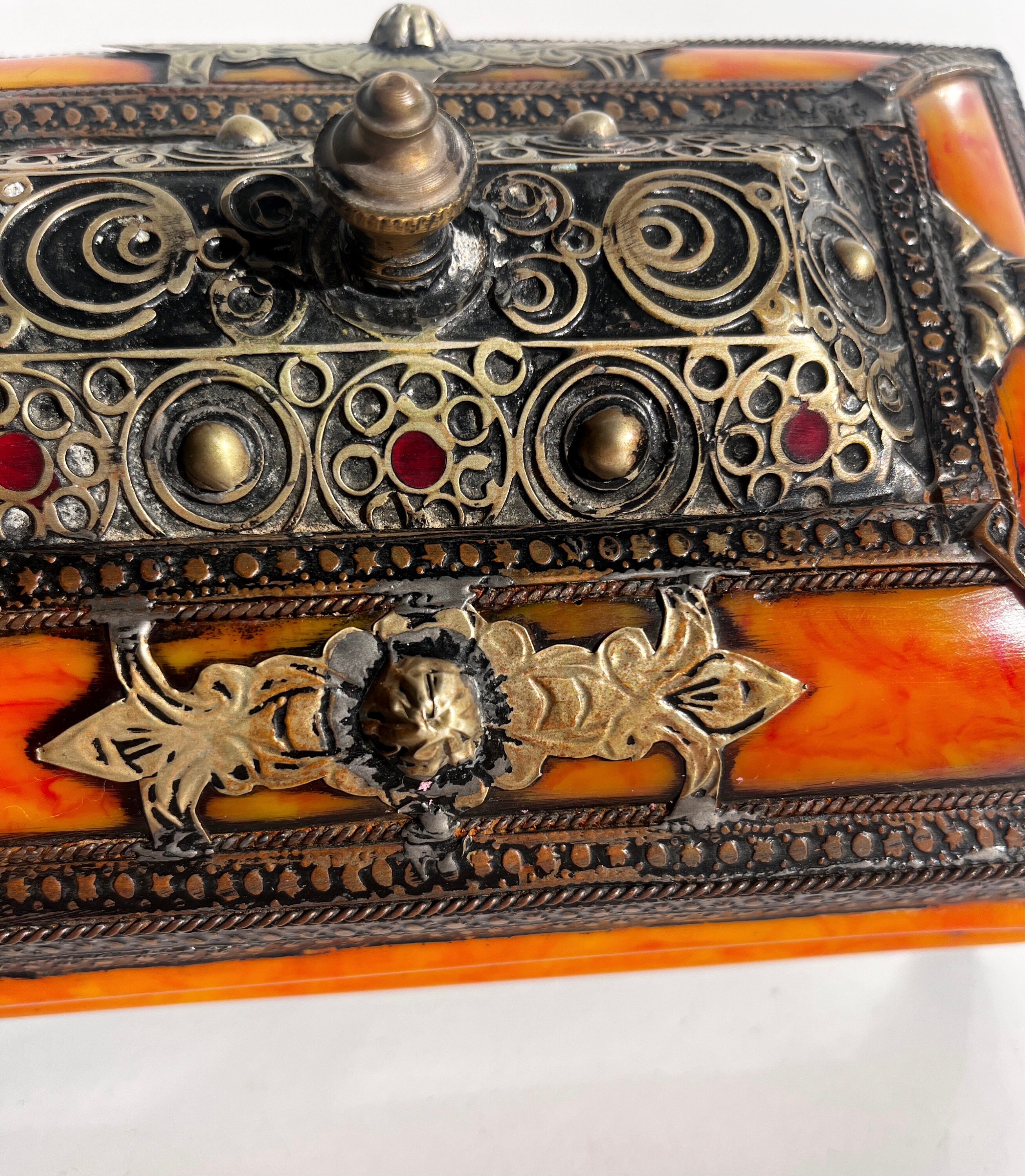 Antique Moroccan Jewelry Box Made of Bakelite and Brass, Trinket Box ...