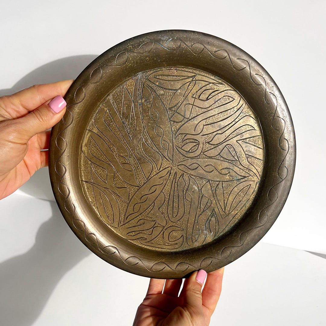 Vintage Red Brass Moroccan Plate, Hand-engraved Orientalist Wall Art ...