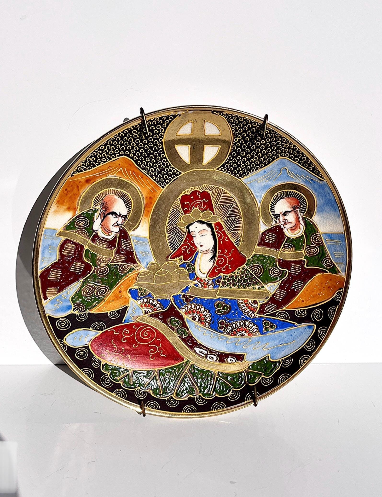 Vintage Japanese Satsuma Moriage Porcelain Plate, Moriage Hand Painted ...