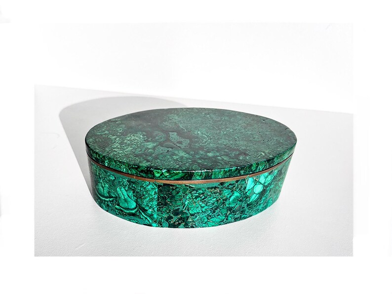 Rare Vintage Oval Malachite Jewelry Box. Malachite and Brass Jewelry ...