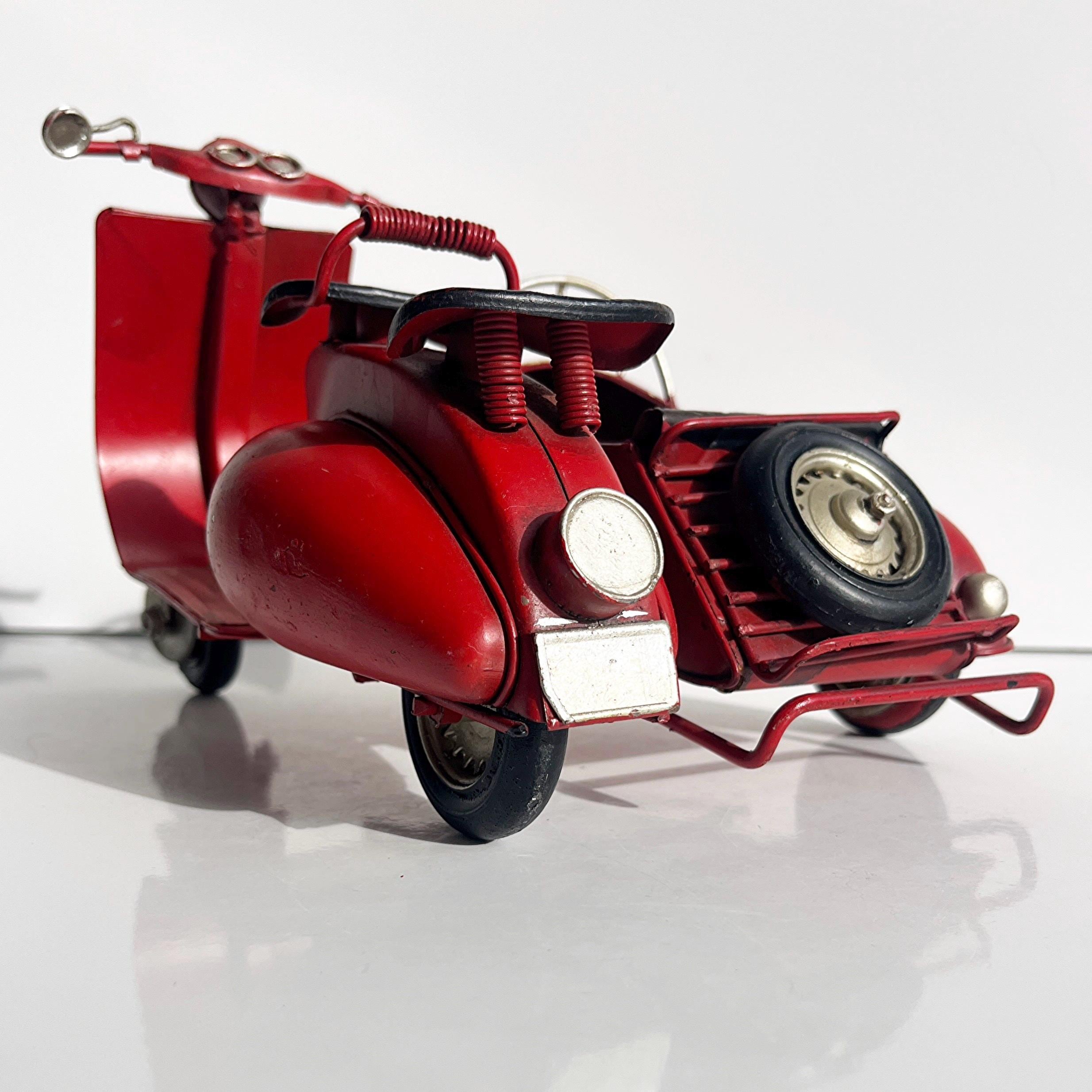 Red Metal Scooter With Sidecar, Collectible Retro Motorcycle Model Hand ...