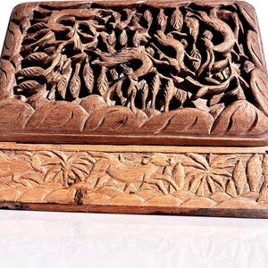 Vintage Chinese Carved Wooden Jewelry Box. Handmade Solid Wood Chinese ...