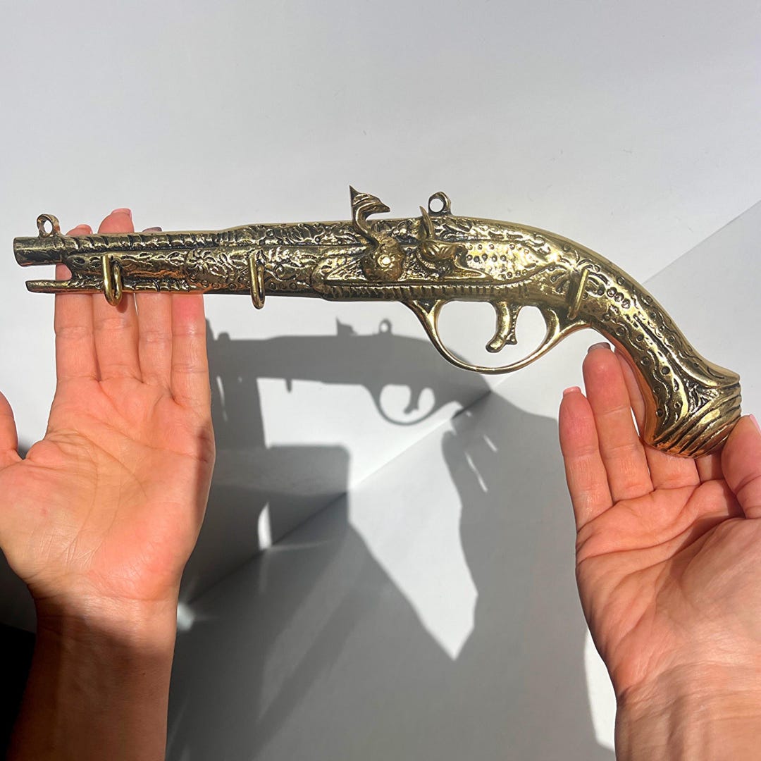 Rare Brass Flintlock Pistol Wall Hook Rack, Spain 1970s, Decorative ...