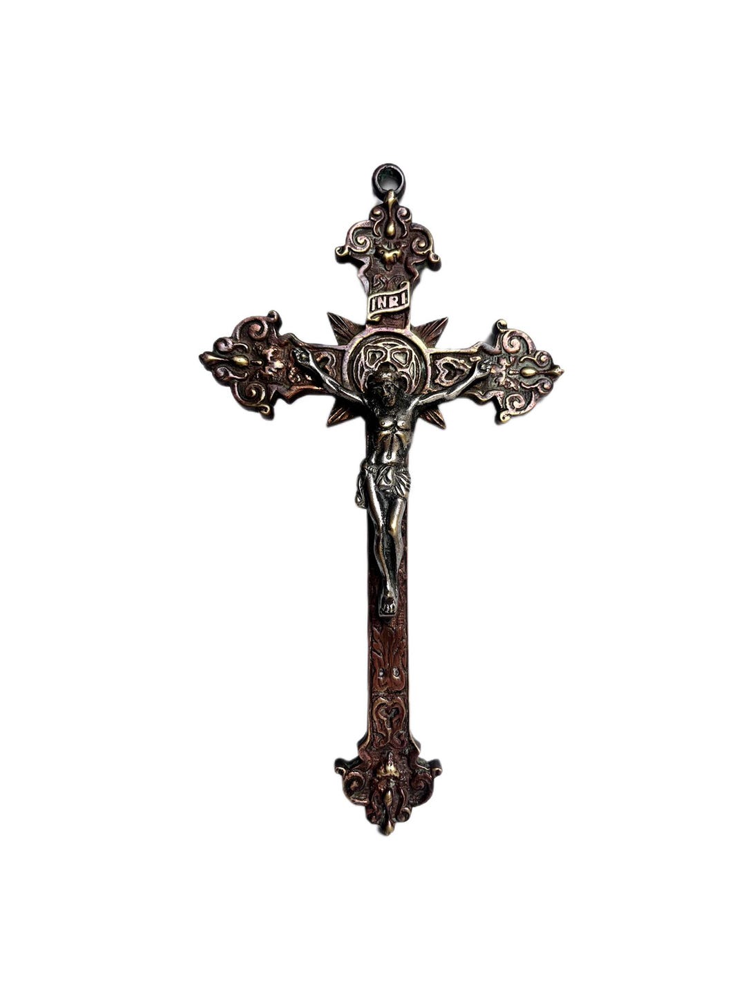 Antique Bronze Wall Crucifix. Cast Metal Christian Cross. French Gothic ...