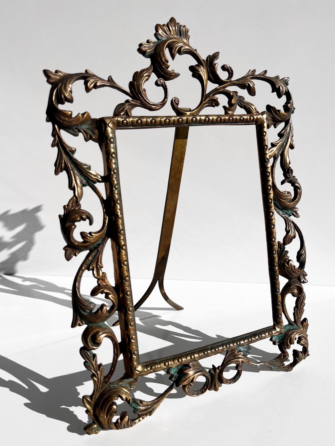 Solid Bronze Tabletop Photo Frame With Leaf Decoration and Movable ...