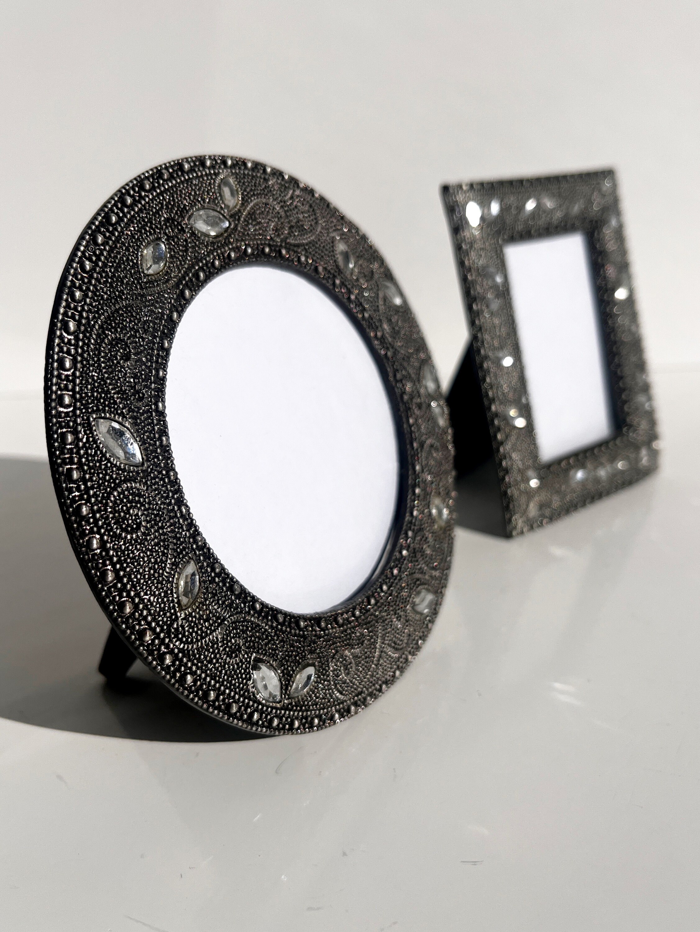 Vintage Small Two Pewter Crystal Photo Frames/silver Color Metal Frames ...