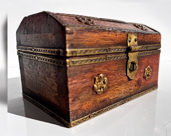 Vintage Wooden Rectangular Jewelry Box, Original Antique Brass Handmade ...