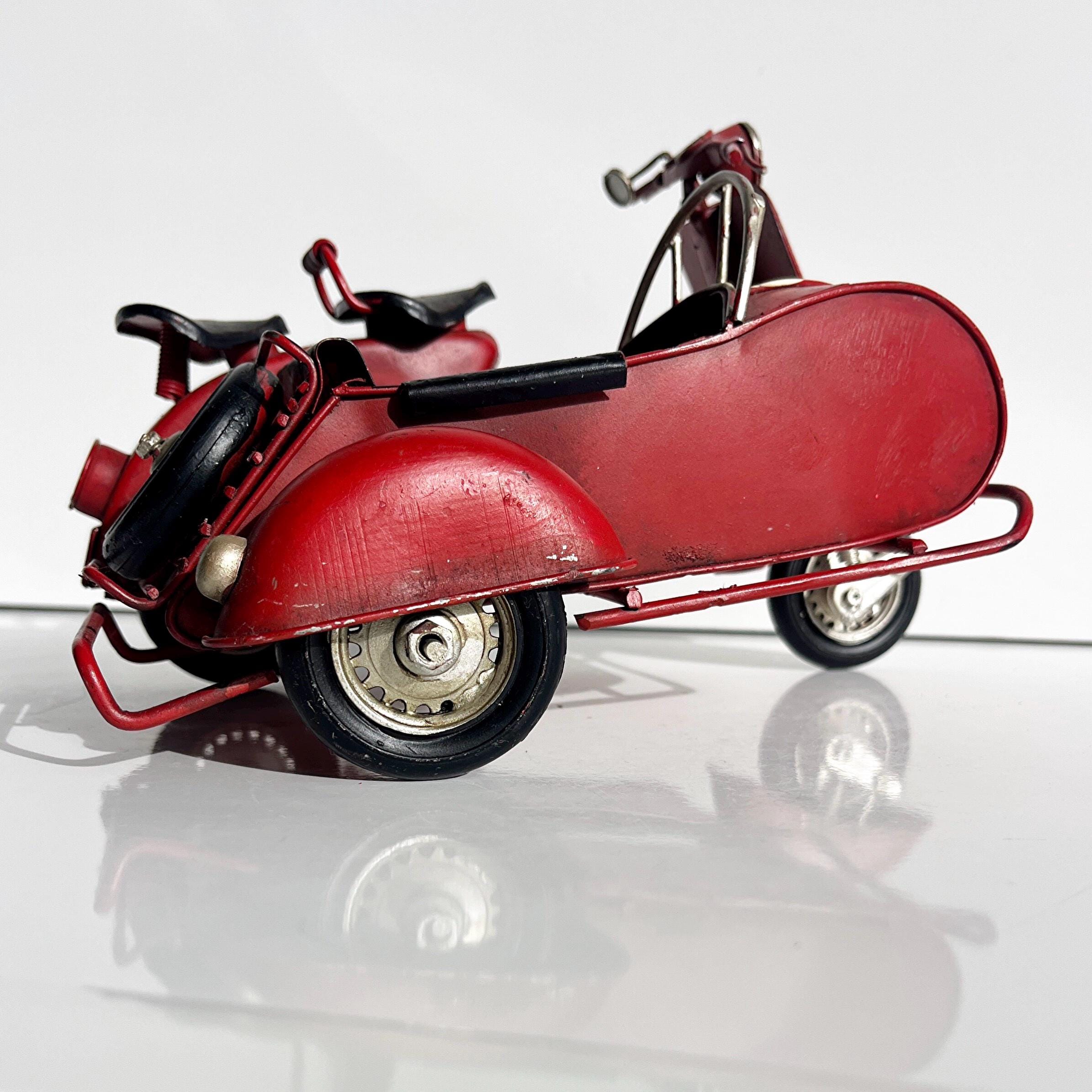 Red Metal Scooter With Sidecar, Collectible Retro Motorcycle Model Hand ...