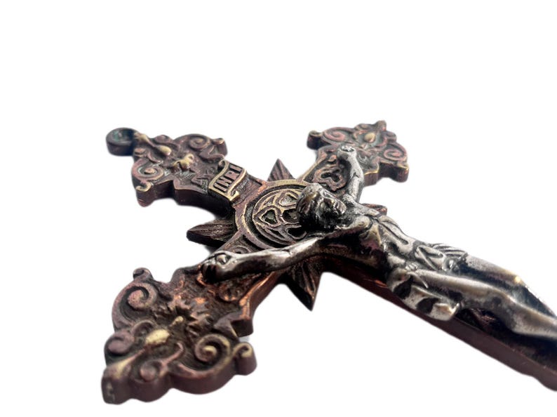 Antique Bronze Wall Crucifix. Cast Metal Christian Cross. French Gothic ...