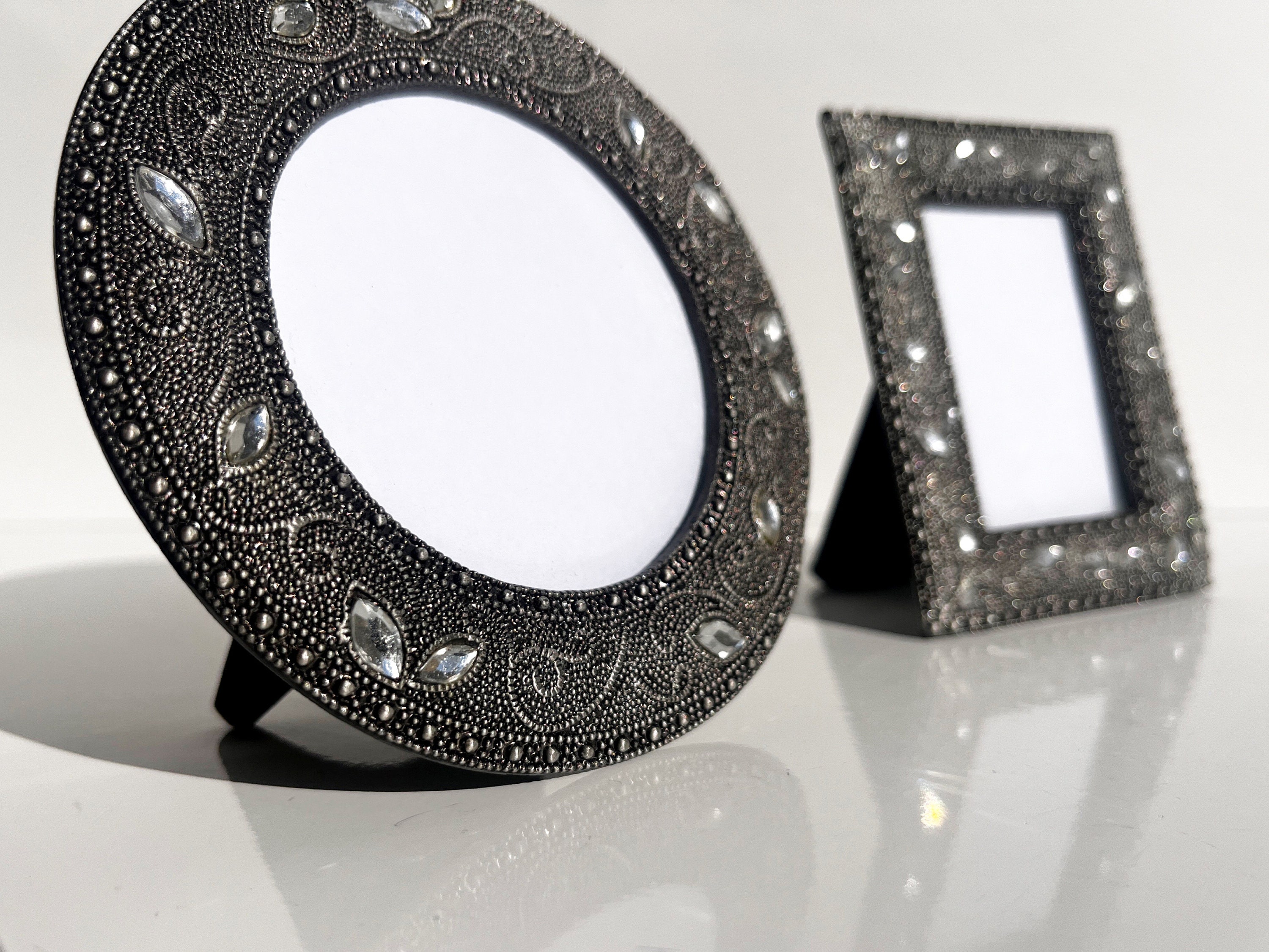 Vintage Small Two Pewter Crystal Photo Frames/silver Color Metal Frames ...