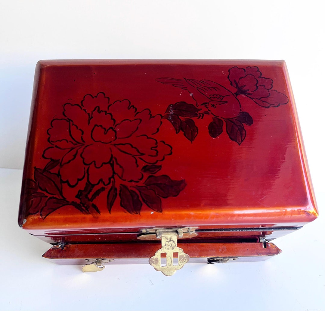 Vintage Chinese Lacquer Jewelry Box, Chinese Hand Painted Jewelry Box ...
