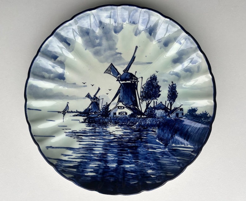 Vintage Dutch Delft Blue Porcelain Wall Plate With Dutch Landscape ...