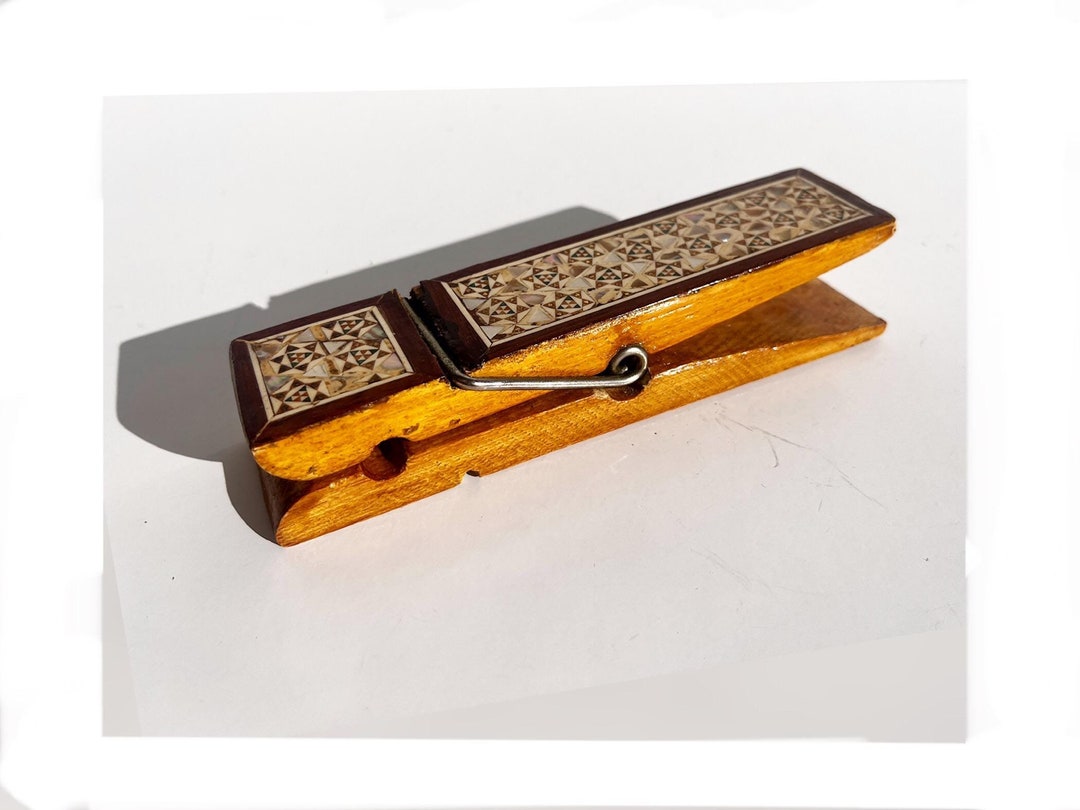 Wooden Paper Clip, Mother of Pearl Inlaid. Wooden Clothespin Paper ...