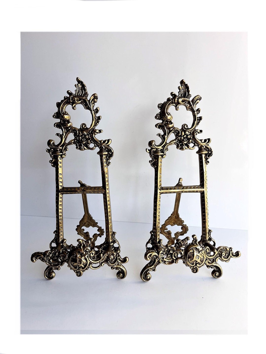 Pair of Vintage Regency Hollywood Brass Picture Easels, Art Easel ...