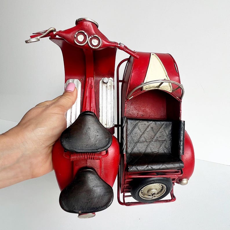 Red Metal Scooter With Sidecar, Collectible Retro Motorcycle Model Hand ...