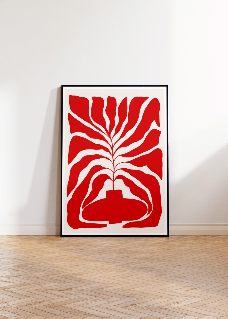 Abstract Red Scandi Flower Print, Red Digital Art Print, Printable ...