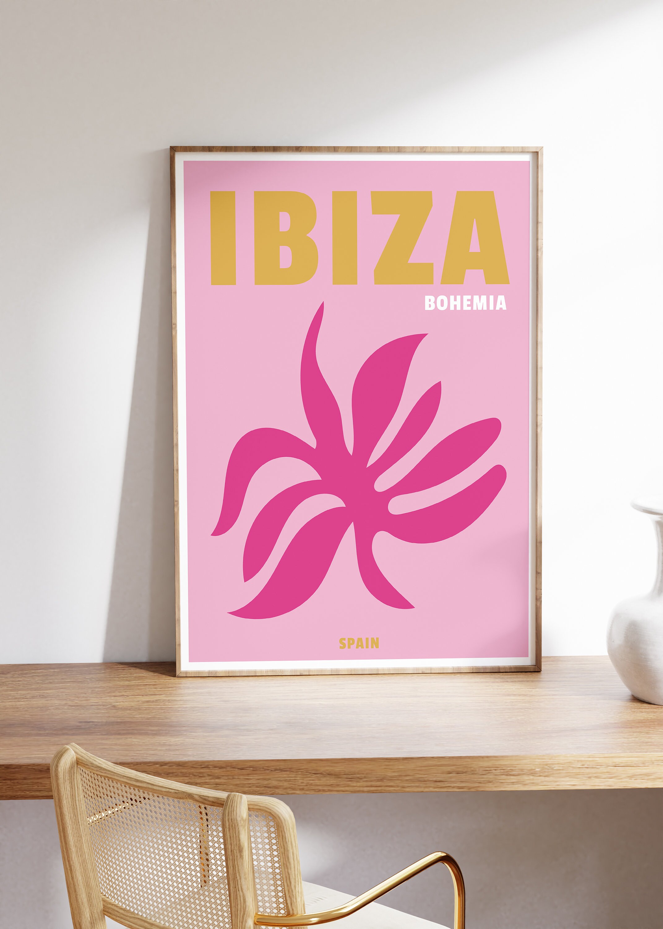 Pink Ibiza Travel Poster, Pastel Pink Travel Print, Ibiza Poster, Ibiza Bohemia Art Print, Spain ...