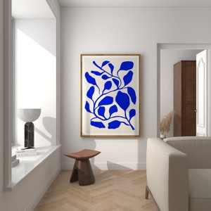 Blue Leaf Print, Bright Blue Wall Print, Printable Poster, Botanical ...