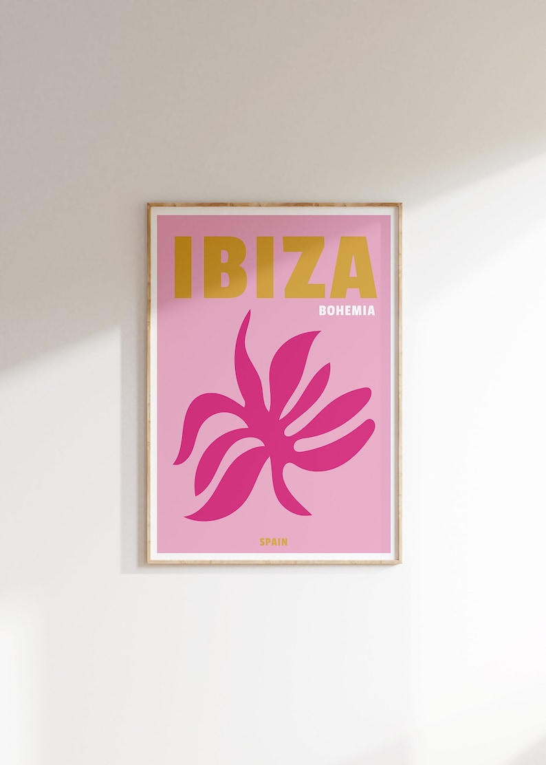 Pink Ibiza Travel Poster, Pastel Pink Travel Print, Ibiza Poster, Ibiza Bohemia Art Print, Spain ...
