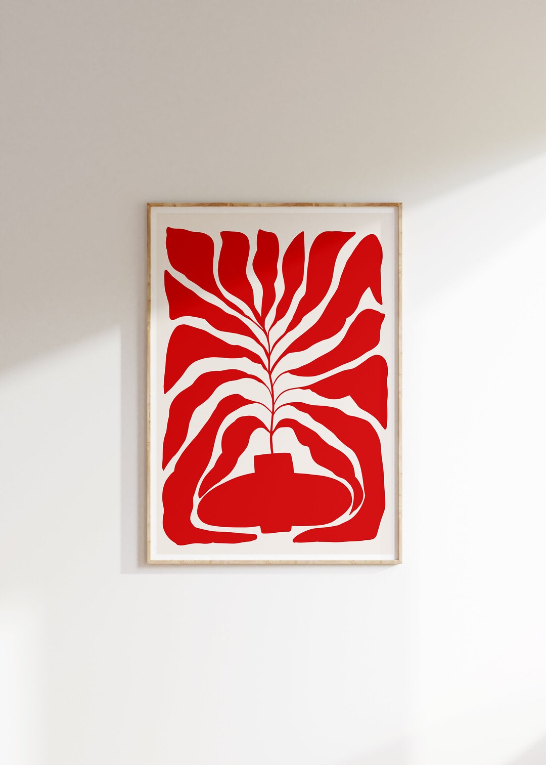 Abstract Red Scandi Flower Print, Red Digital Art Print, Printable ...