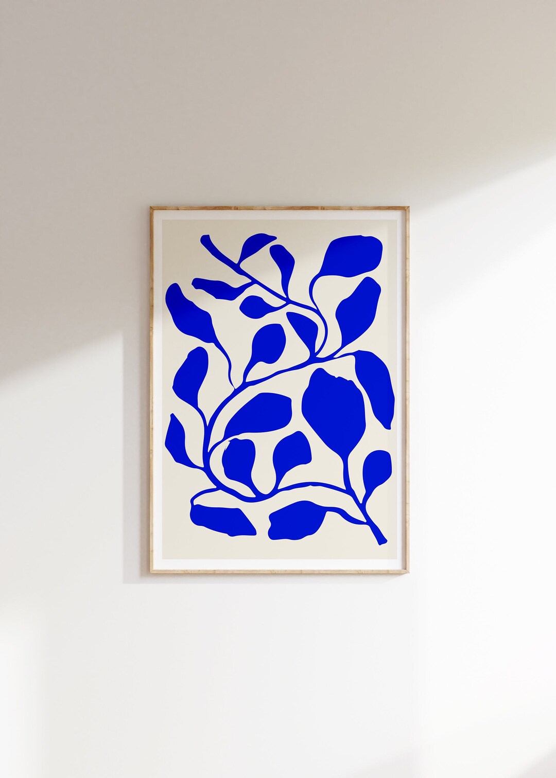Blue Leaf Print, Bright Blue Wall Print, Printable Poster, Botanical ...