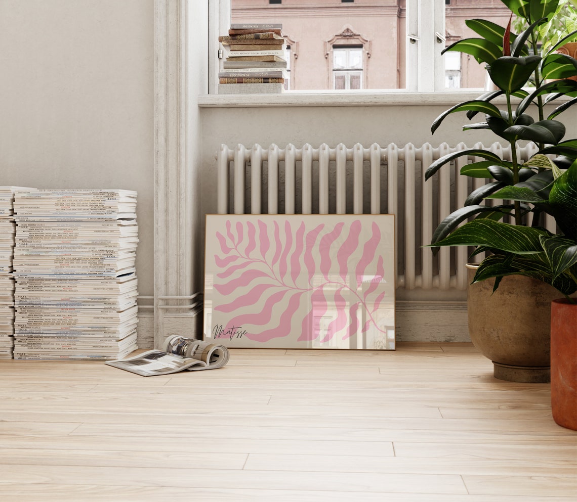 Matisse Pink Leaf Art Print, Abstract Pink Wall Art, Light Pink Art ...