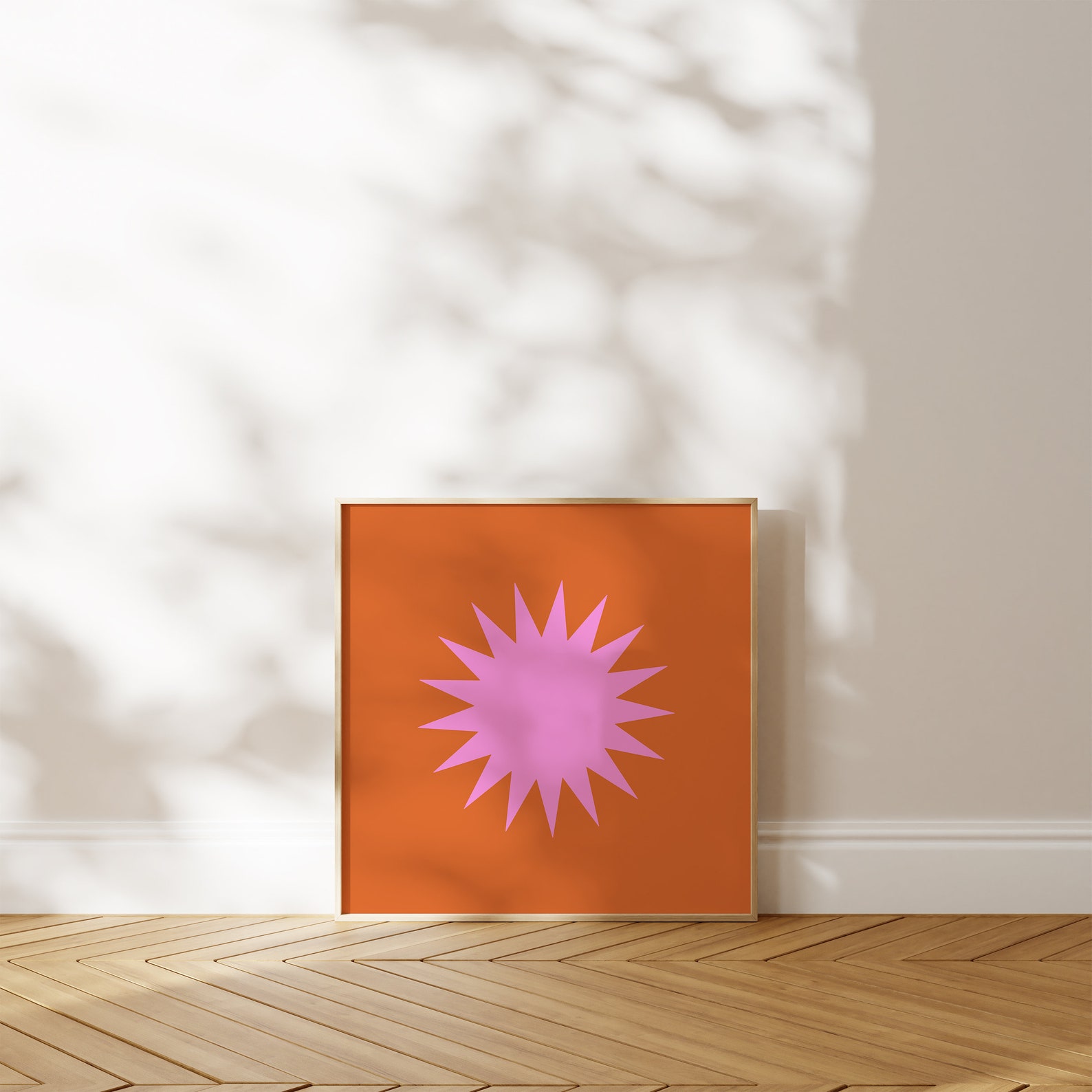 Boho Star Art Print, Pink Orange Rustic Wall Art, Bohemian Square Art ...