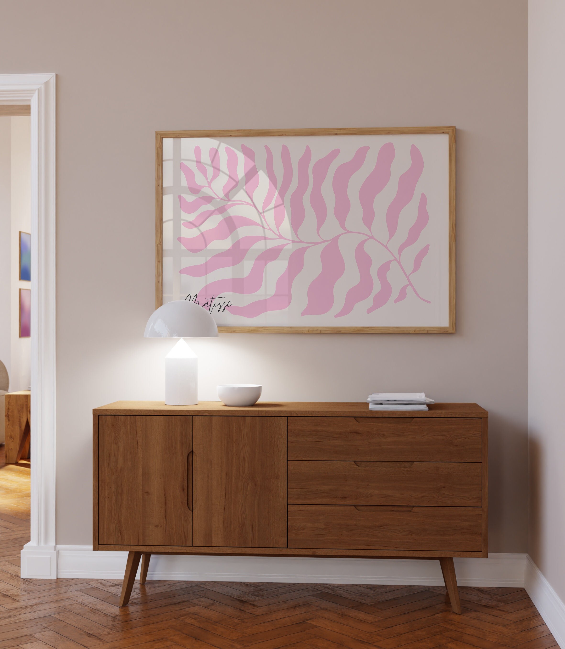 Matisse Pink Leaf Art Print, Abstract Pink Wall Art, Light Pink Art ...