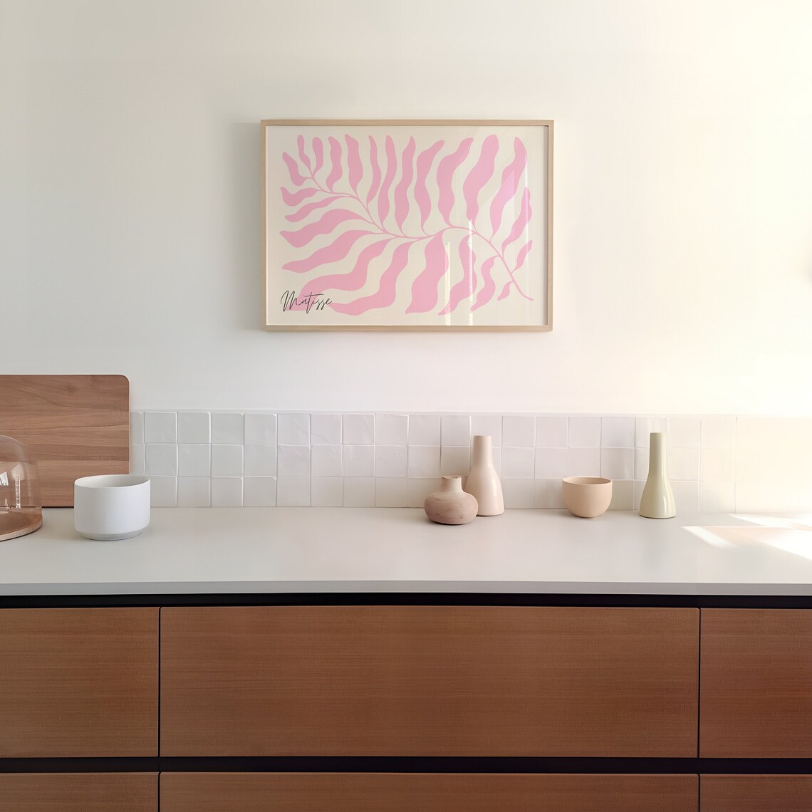 Matisse Pink Leaf Art Print, Abstract Pink Wall Art, Light Pink Art ...